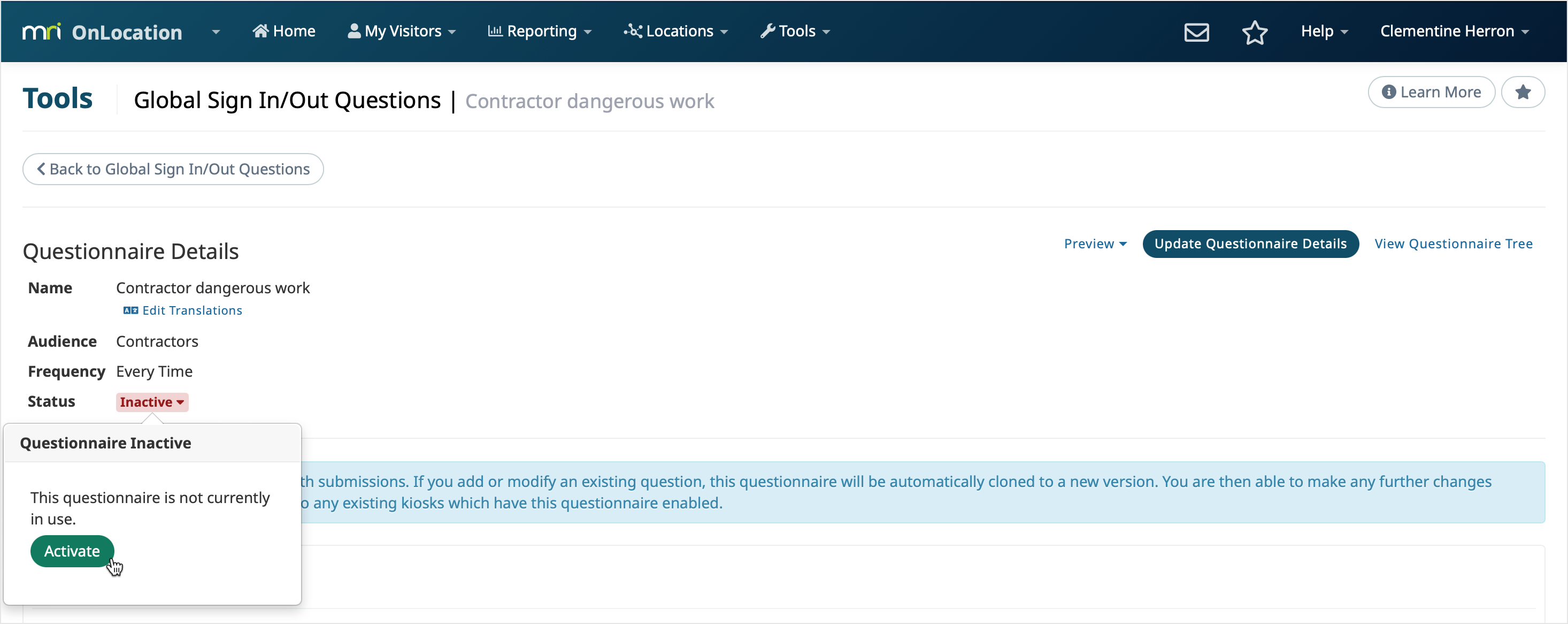 Add a global custom questionnaire – MRI OnLocation | Help Center
