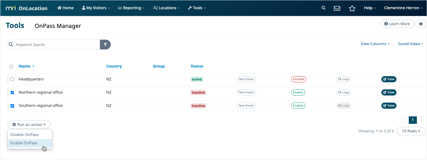 Enable or disable OnPass for a location – MRI OnLocation | Help Center