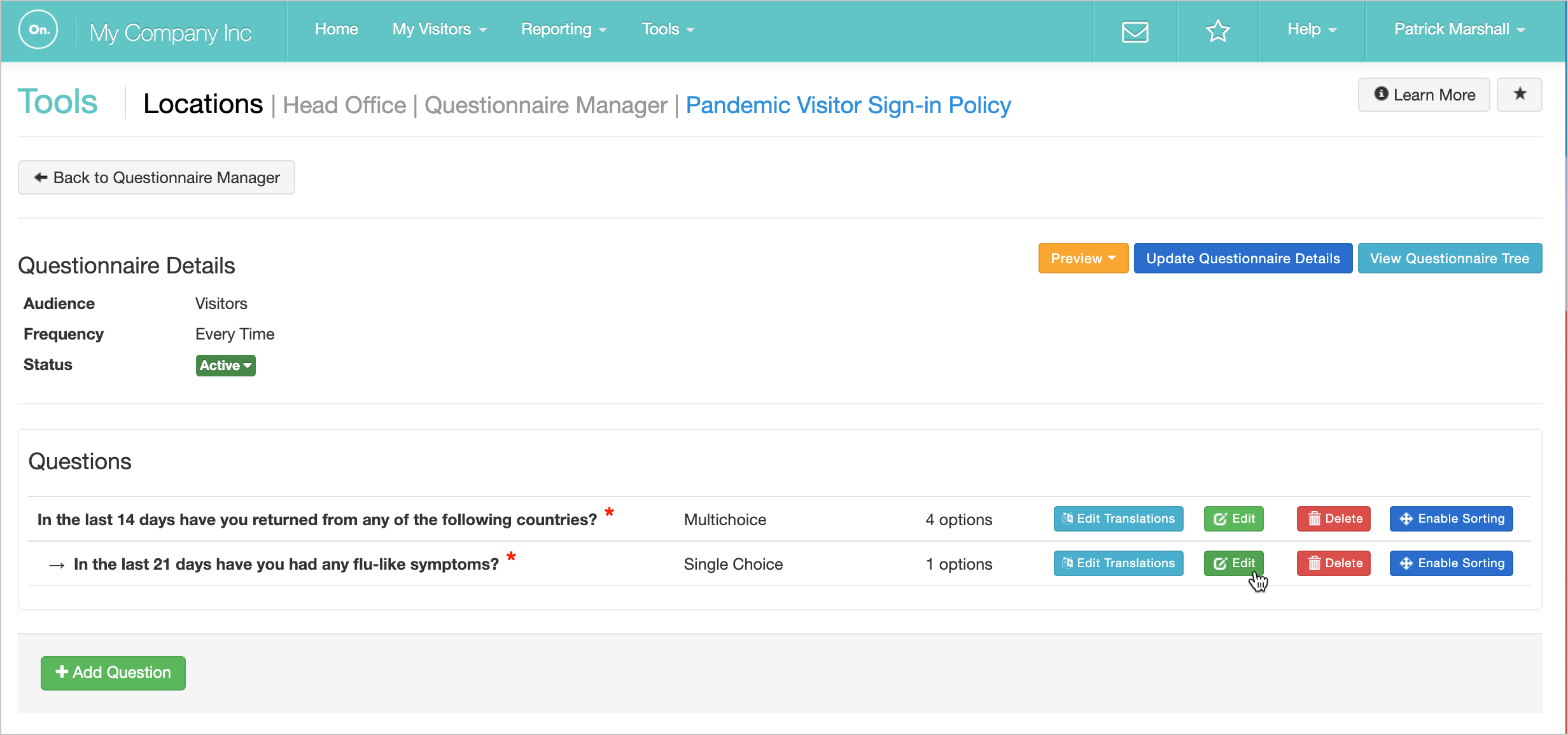 Edit a custom questionnaire – WhosOnLocation | Help Center