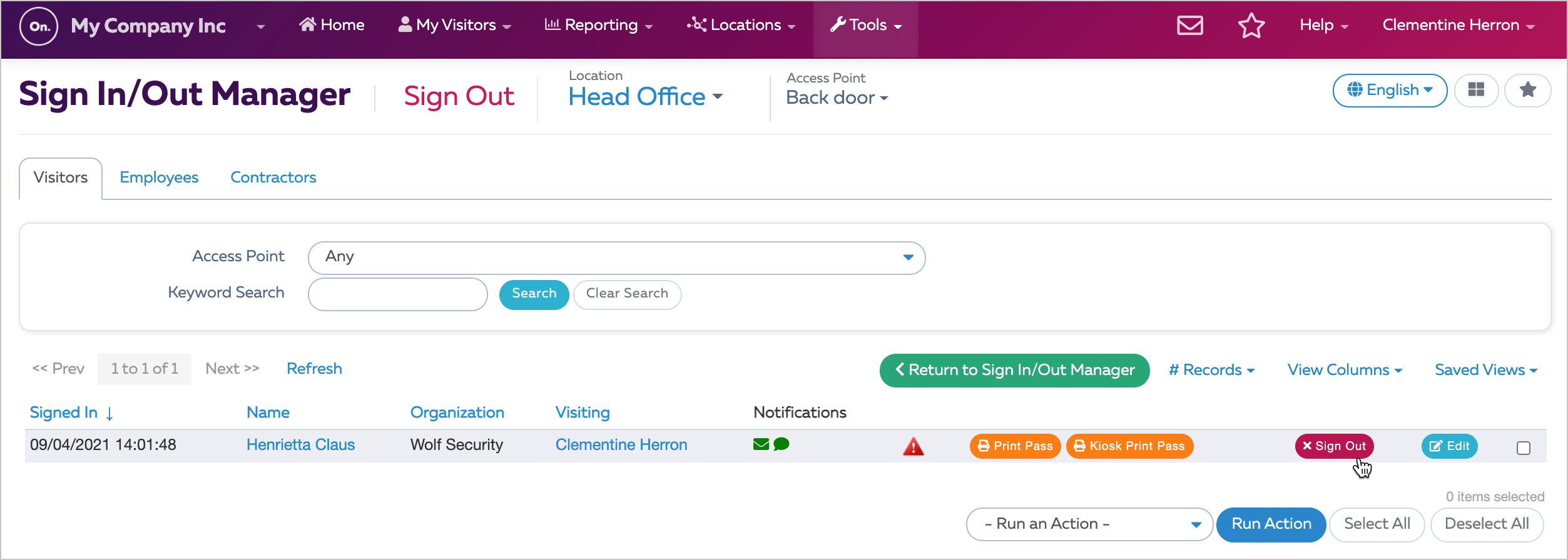 Sign visitors in or out using Sign In/Out Manager – MRI OnLocation ...
