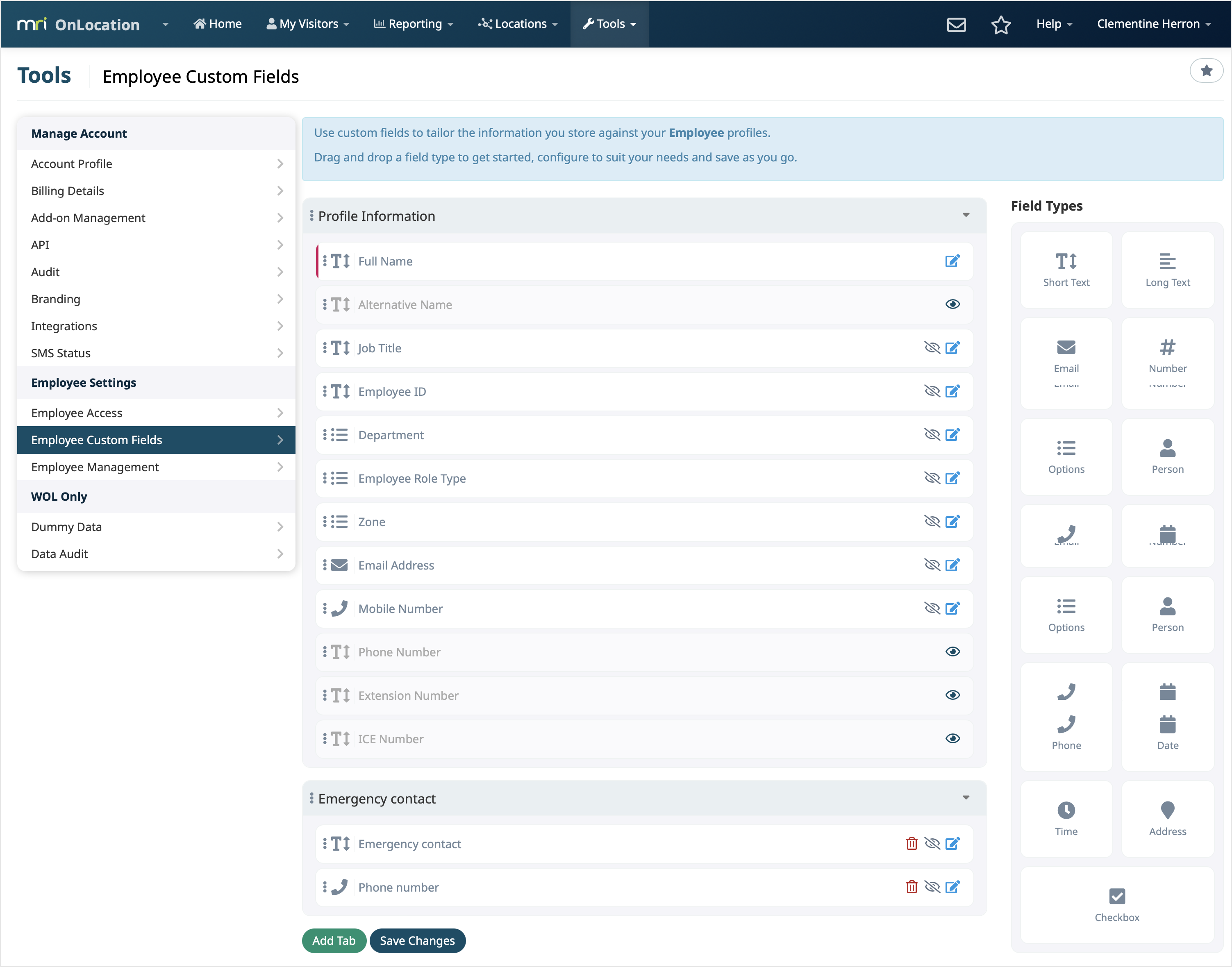 Introduction: Employee custom fields – MRI OnLocation | Help Center